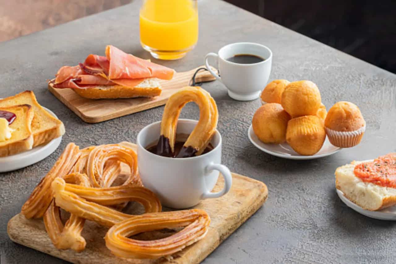 Spanish Breakfast: Churros, Magdalena, Tostadas & Tomato Compote