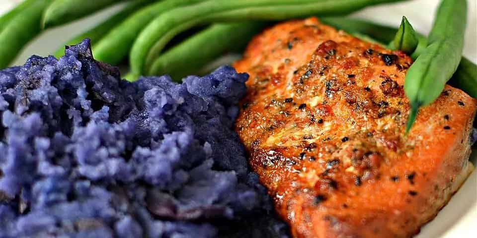 How to make Carrie's Salmon With Purple Pureed Potatoes And French ...