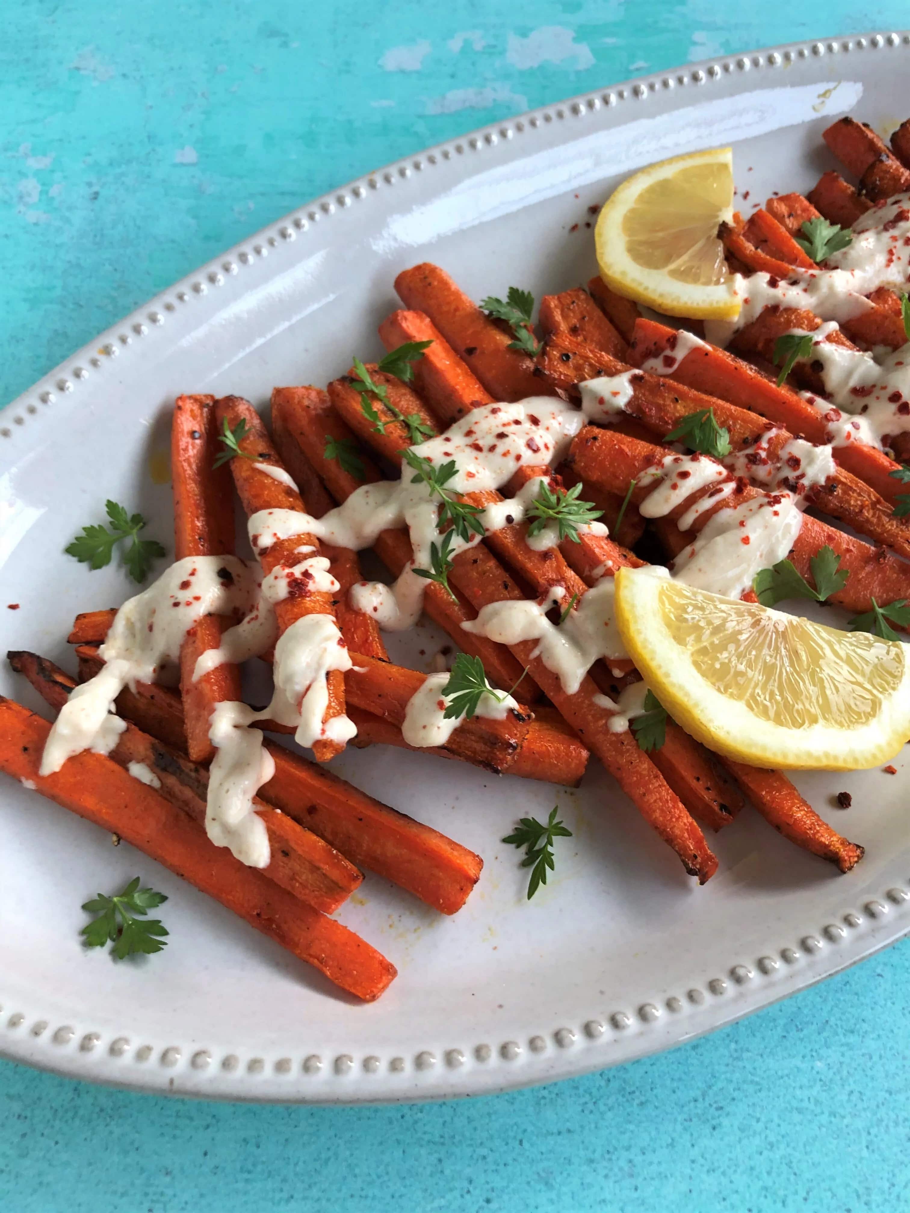 How to make Air-fried Carrots With Tahini-lemon Sauce Recipe