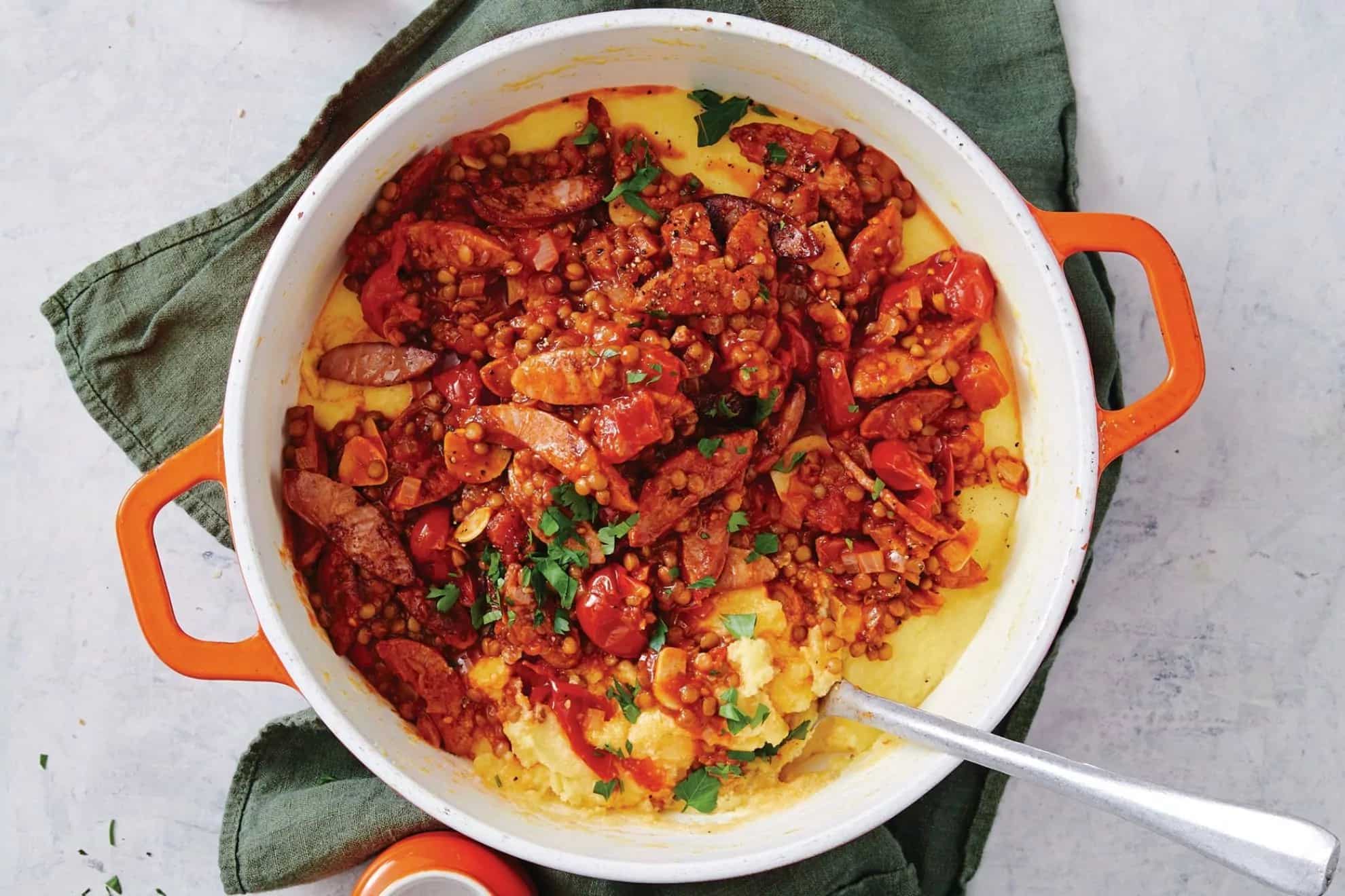 How to make Lentil And Chorizo Ragu With Cheesy Polenta Recipe