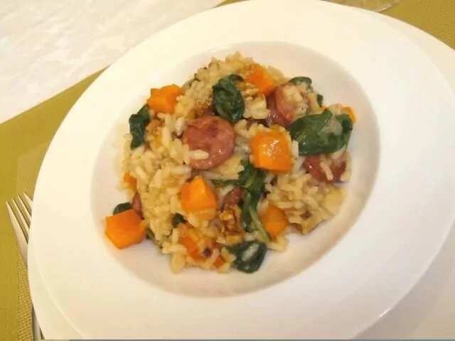 How to make Pumpkin Walnut And Chorizo Risotto Recipe