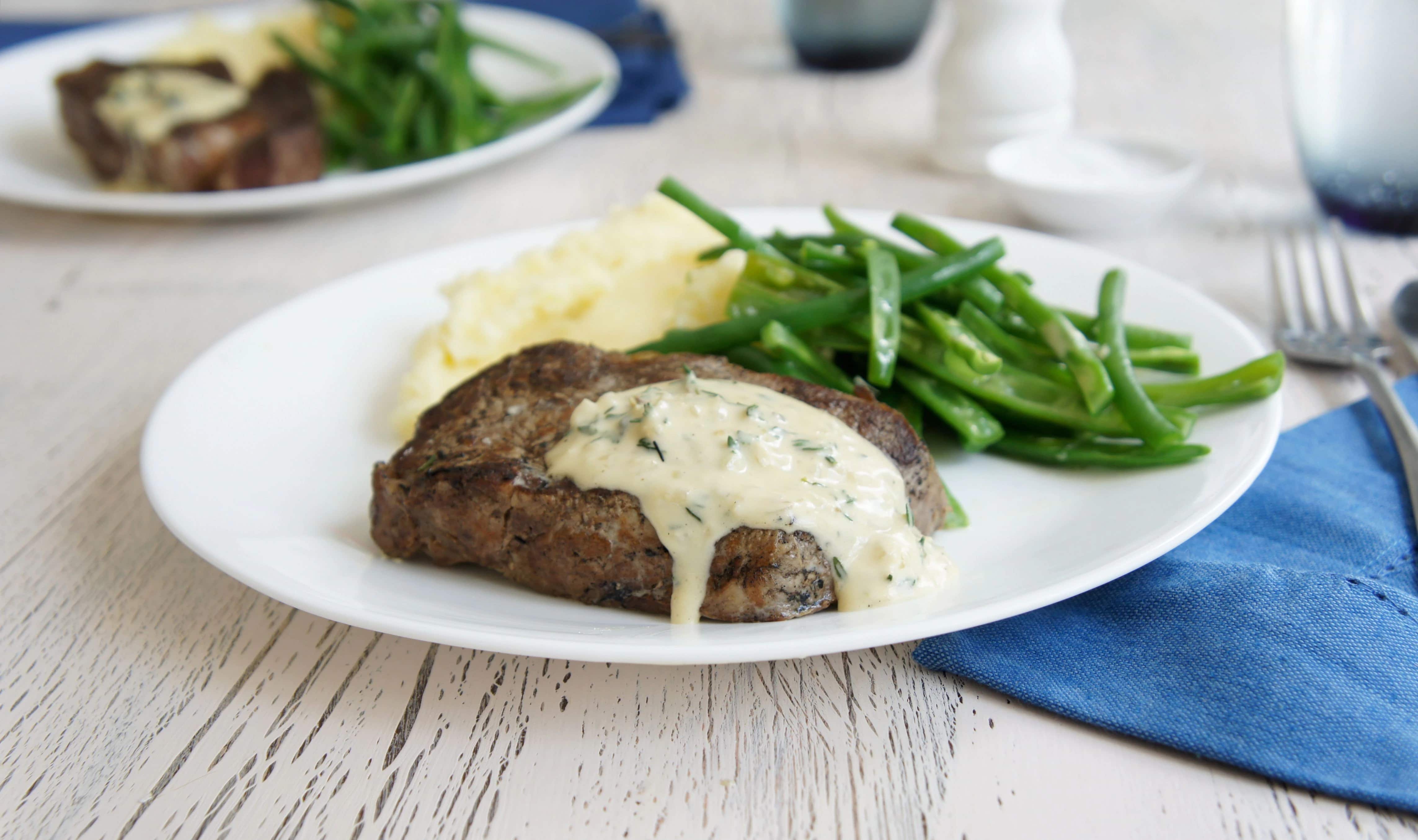 How to make Scotch Fillet Steak With Blue Cheese Sauce And Mashed ...