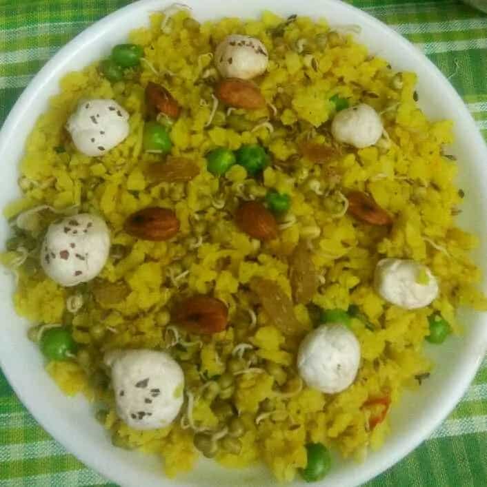 How to make Sprouts Dry Fruit Poha Recipe