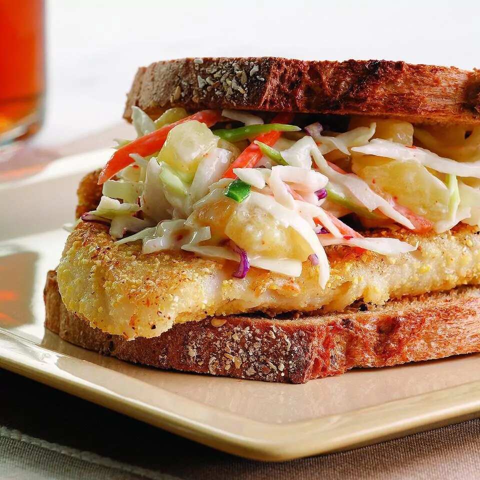 How to make Crispy Fish Sandwich With Pineapple Slaw Recipe