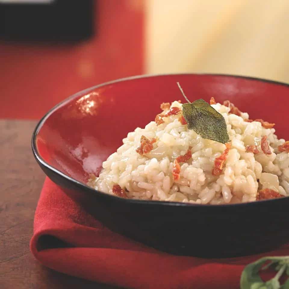 How to make Pear Risotto With Prosciutto & Fried Sage Leaves Recipe