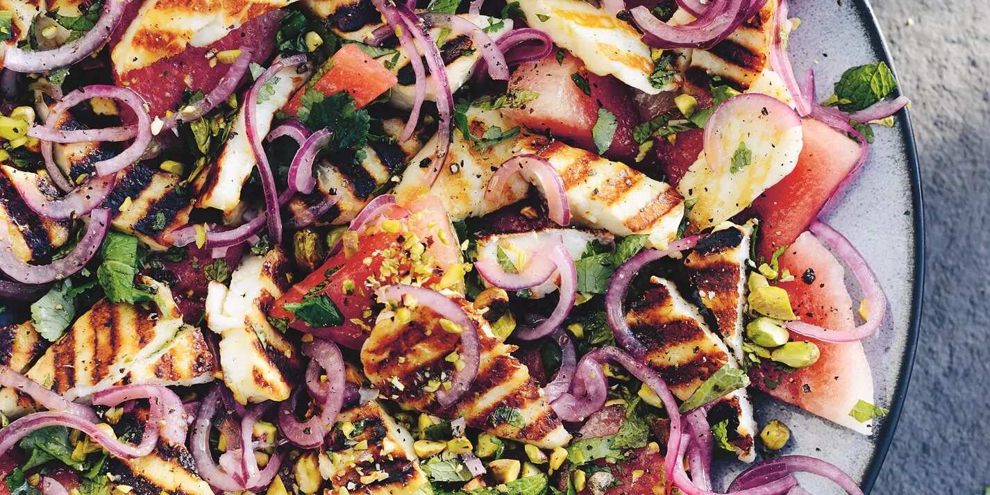 How to make Watermelon, Halloumi And Red Onion Salad Recipe