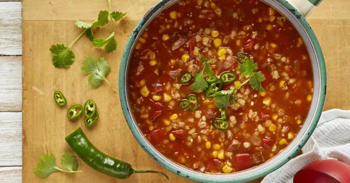 How to make Chunky Corn, Tomato And Chorizo Soup With Barley Recipe