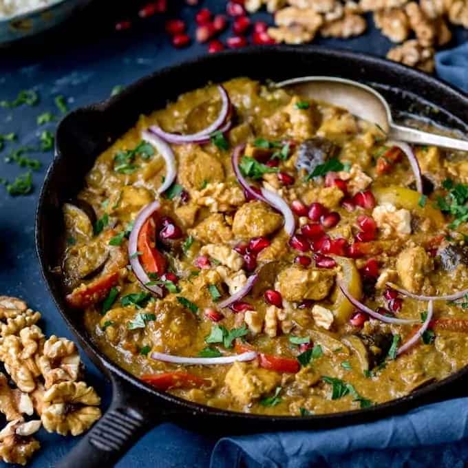 How to make Persian Style Chicken Curry With Walnuts And Pomegranate Recipe