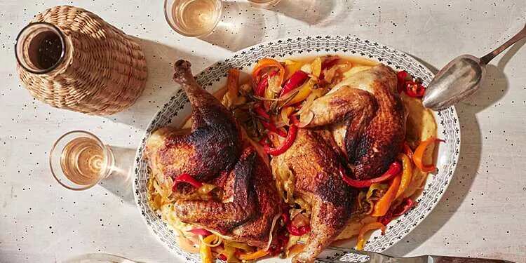 How to make Brick Chicken With Vinegar Peppers Recipe