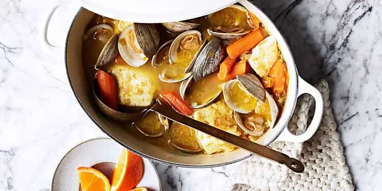 How to make Clams And White Fish In Carrot-saffron Broth Recipe