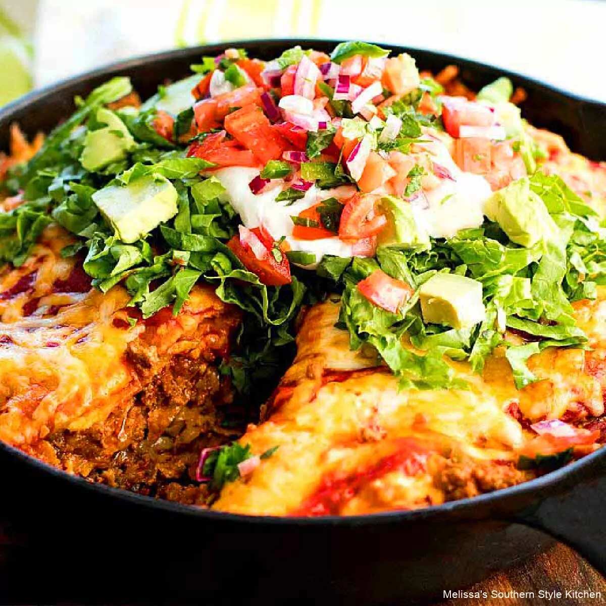 How to make Stacked Beef And Bean Tostada Skillet Recipe