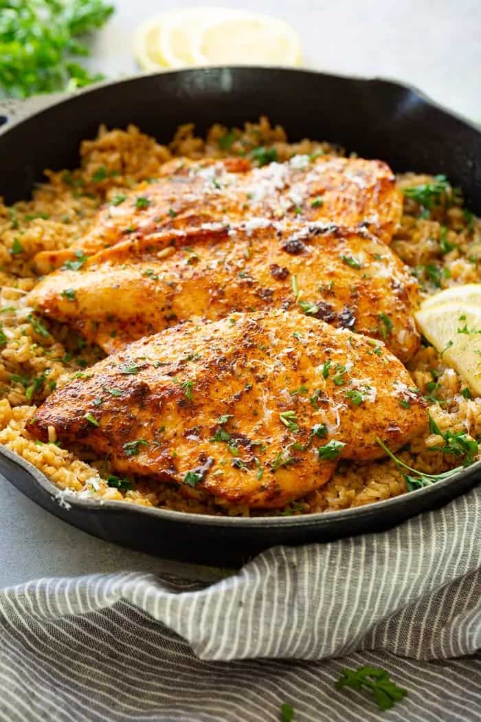 How to make Simple Garlic Parmesan Chicken With Lemon Rice Recipe