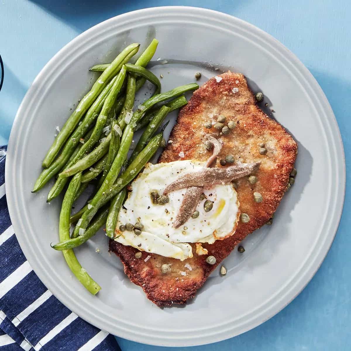 How to make Beef Schnitzel La Holstein & Braised Green Beans Recipe