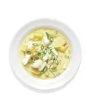 How to make Cod And Corn Chowder With Saffron And Scallions Recipe