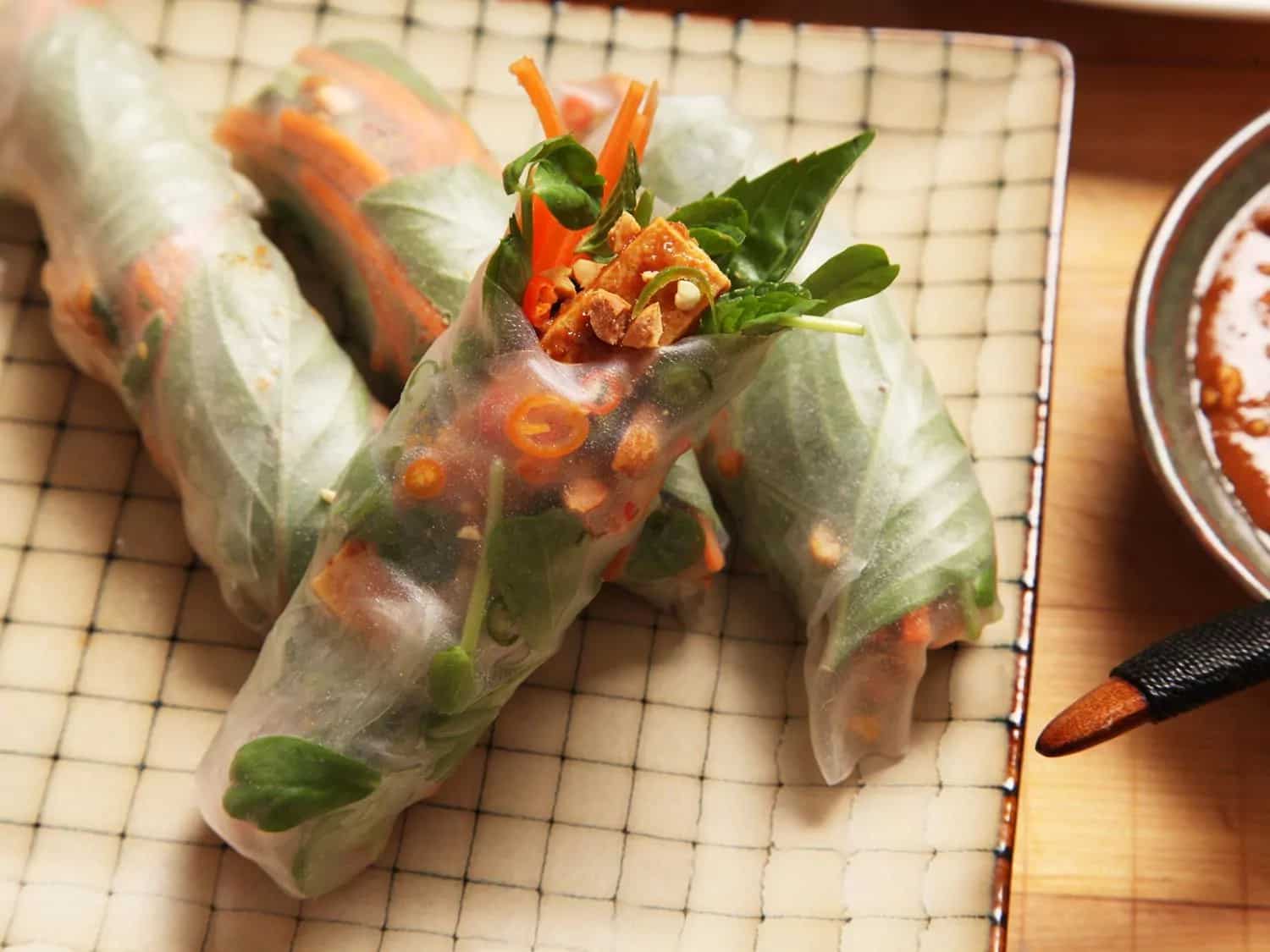 How to make Vegan Crispy Tofu Spring Rolls With Peanut-tamarind Dipping ...