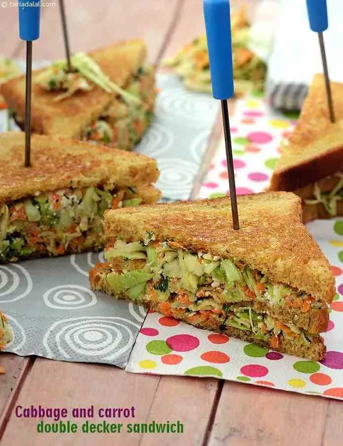 How to make Cabbage And Carrot Double Decker Sandwich Recipe