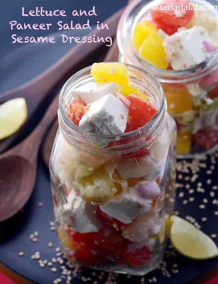 How to make Lettuce And Paneer Salad In Sesame Dressing Recipe
