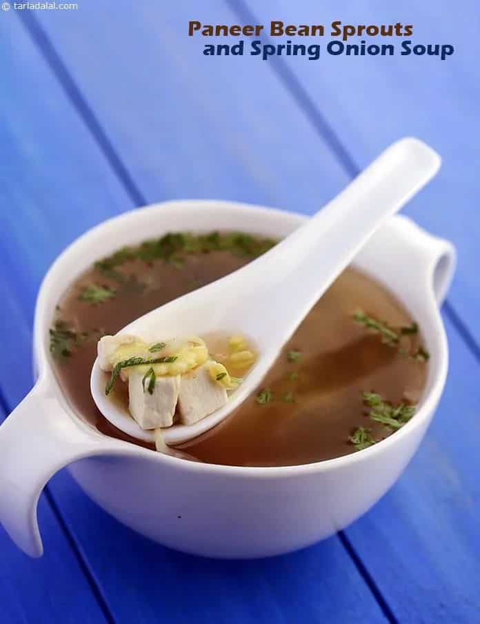 How to make Paneer, Bean Sprouts And Spring Onion Soup Recipe