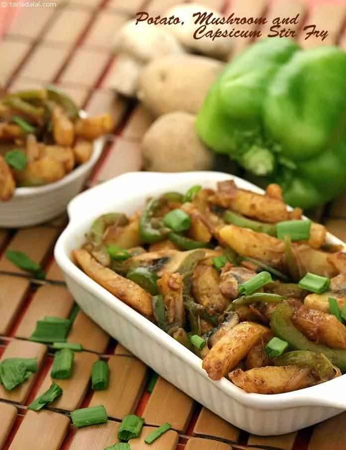 How to make Potato, Mushroom And Capsicum Stir Fry Recipe