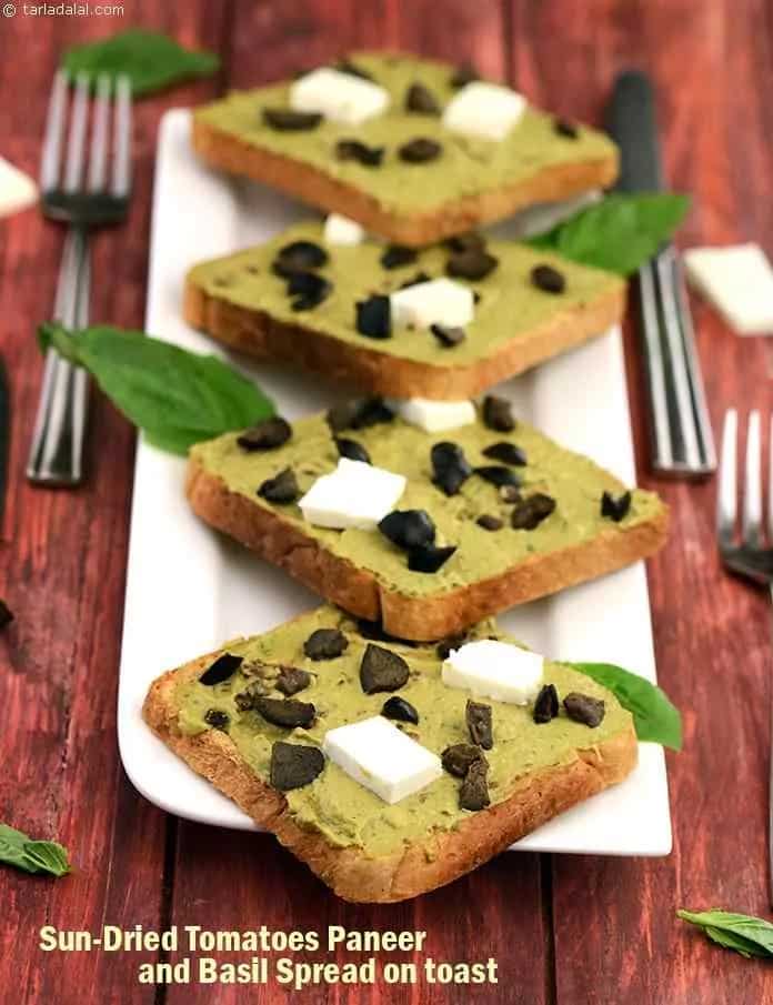 How to make Sun-dried Tomato, Paneer And Basil Spread On Toast Recipe