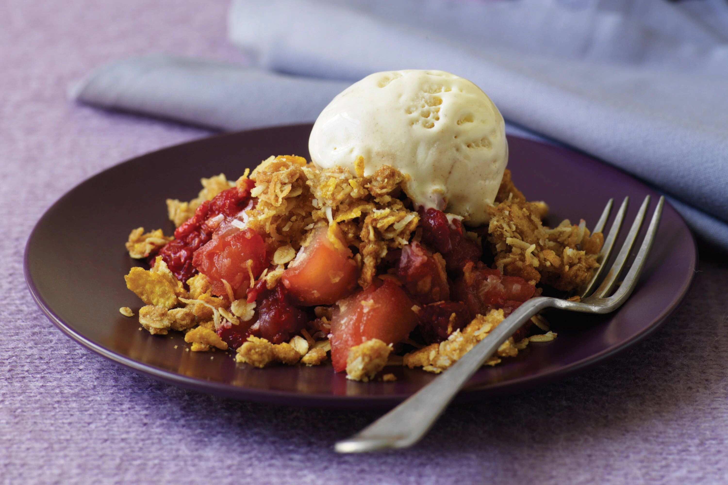How to make Apple And Raspberry Coconut Crumble With Cinnamon Ice-cream ...