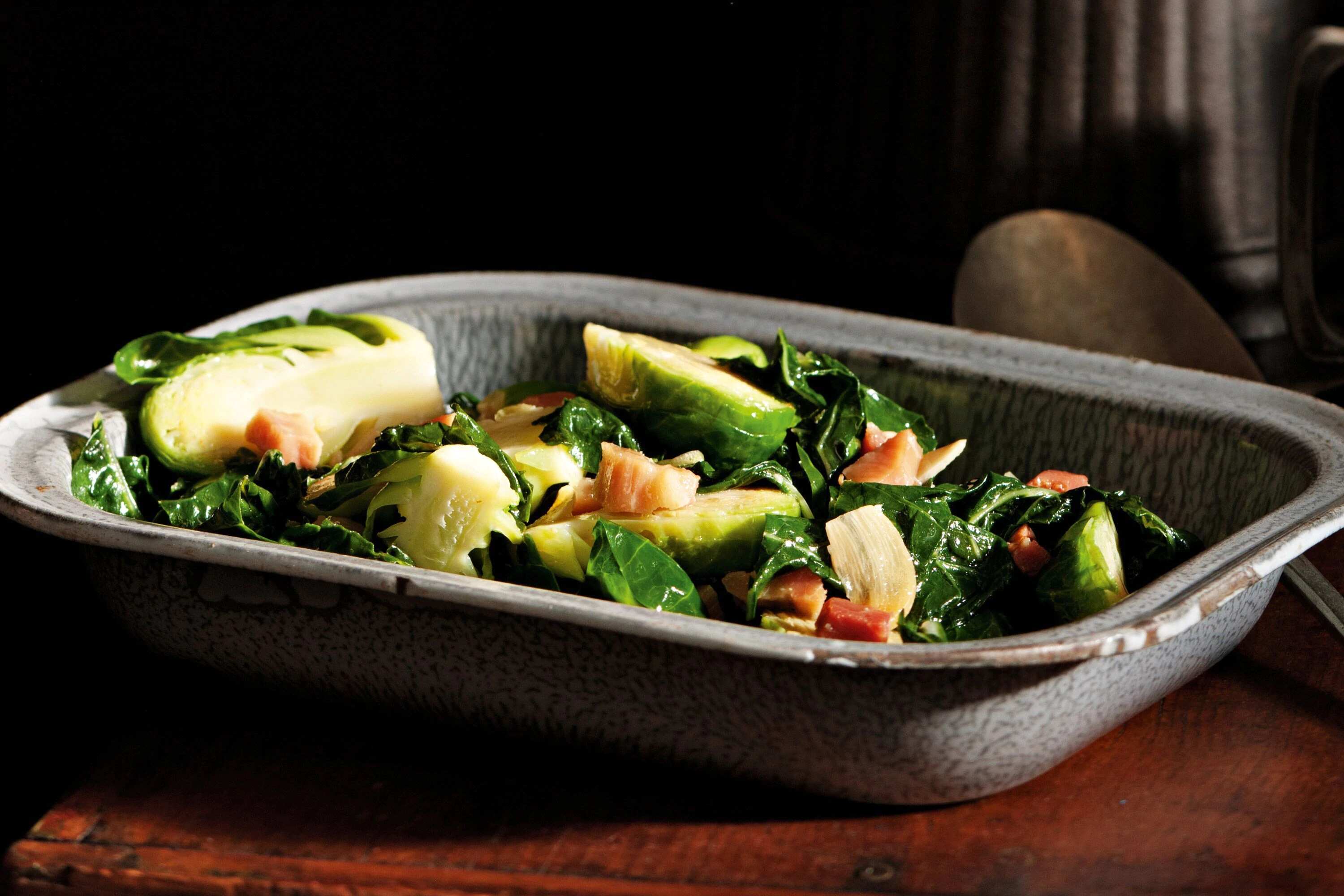 How to make Brussels Sprouts & Silverbeet With Garlic & Pancetta Recipe