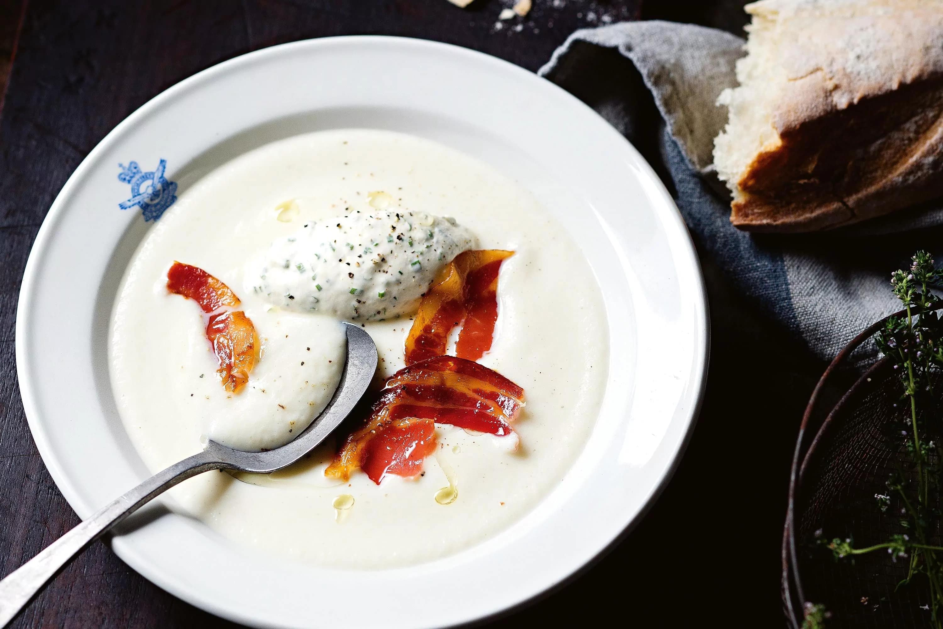 How to make Celeriac Velout With Chive Cream And Crispy Pancetta Recipe