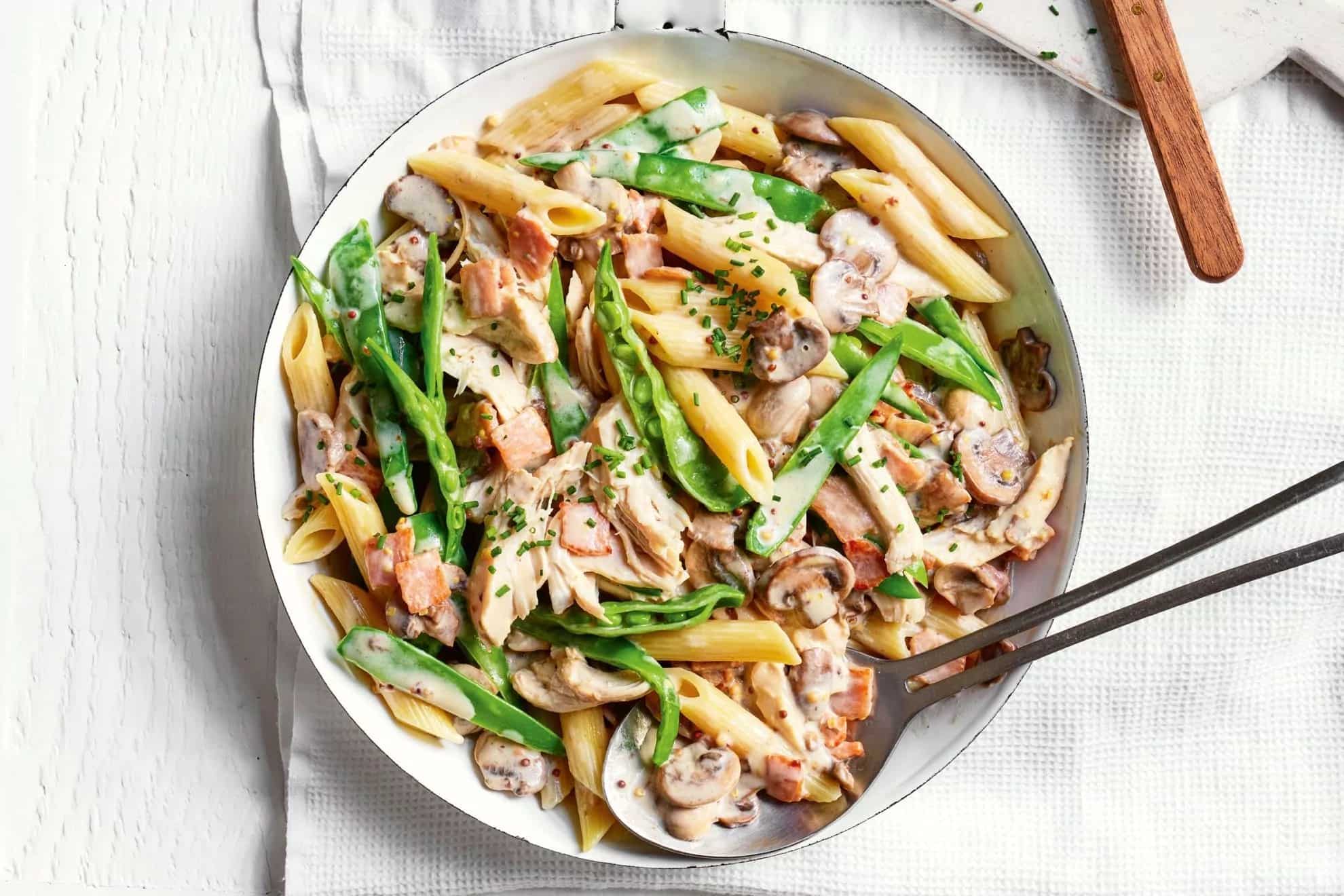 How to make Creamy Chicken And Snow Pea Penne Recipe