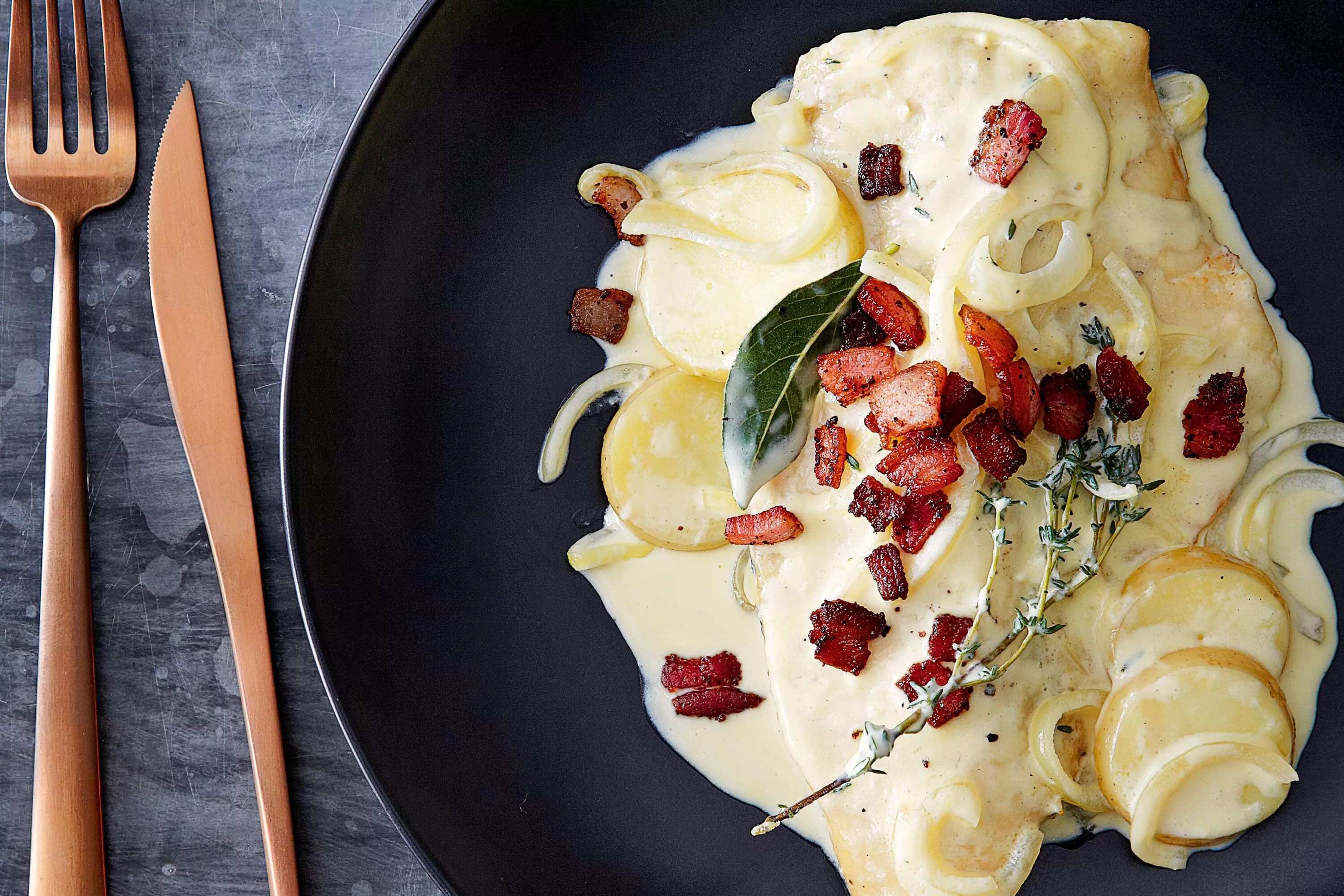 How to make Milk-poached Smoked Cod With Bacon Recipe