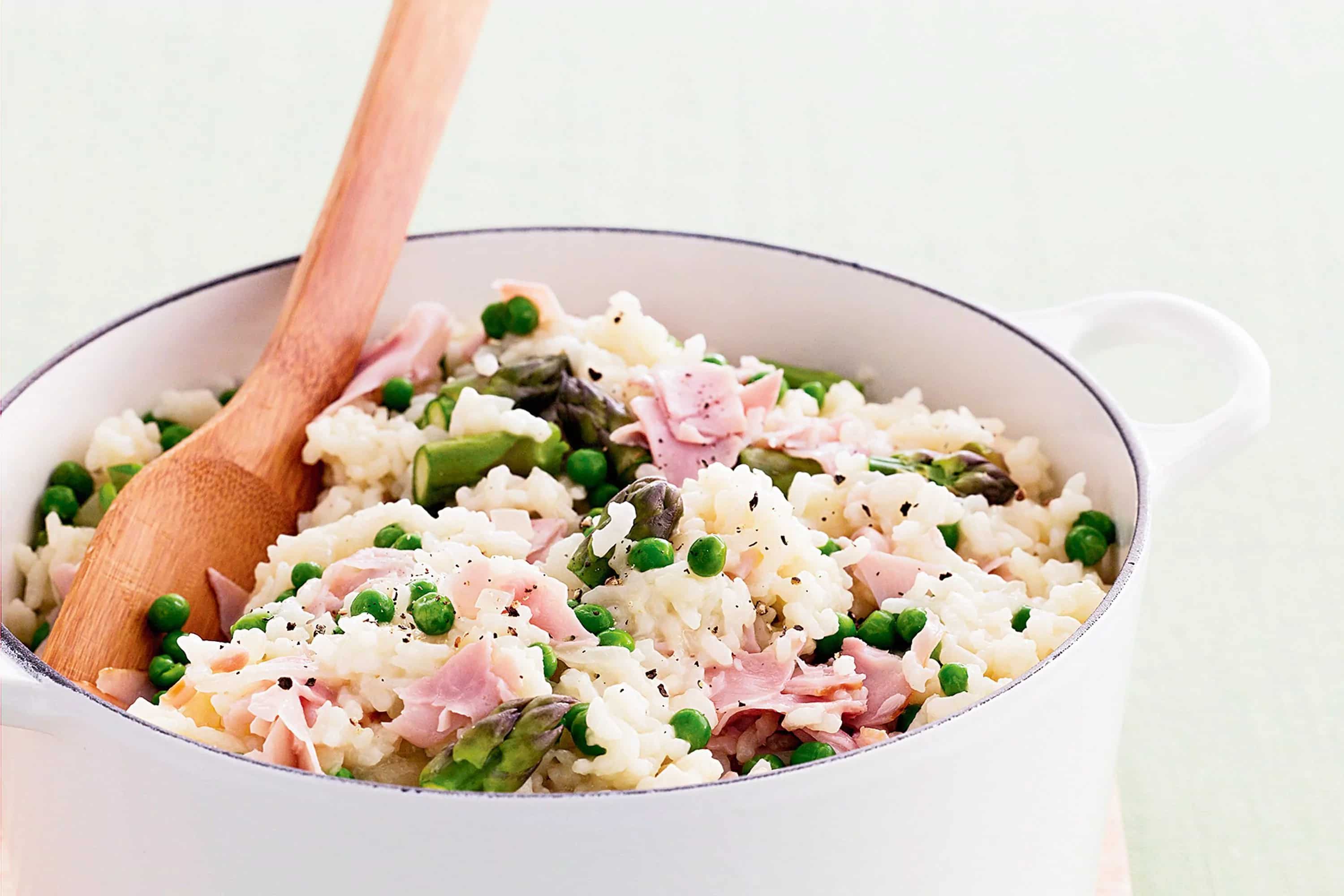 How to make No-fuss Asparagus And Ham Baked Risotto Recipe