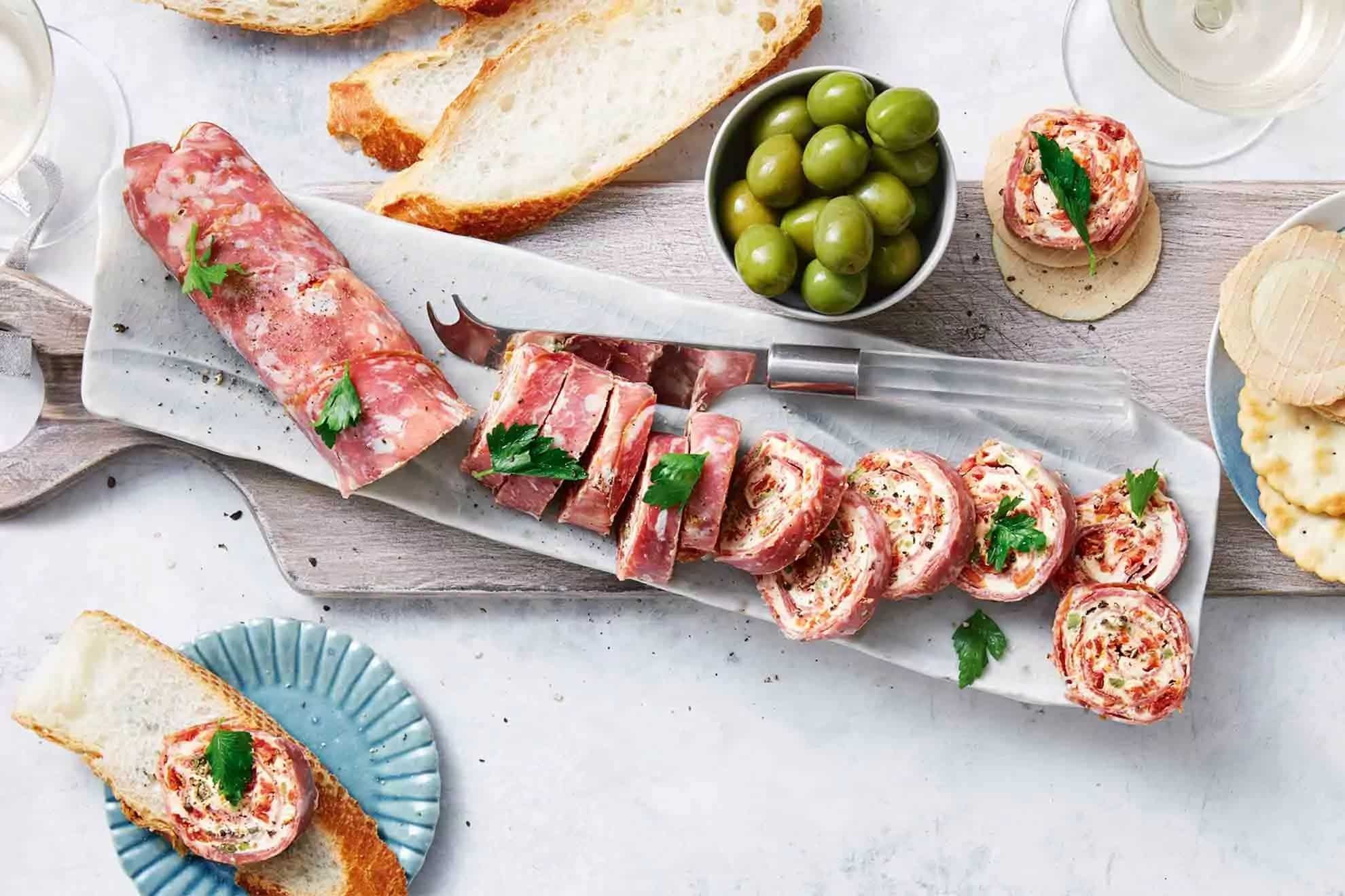 How to make Olive And Sun-dried Tomato Salami Log Recipe