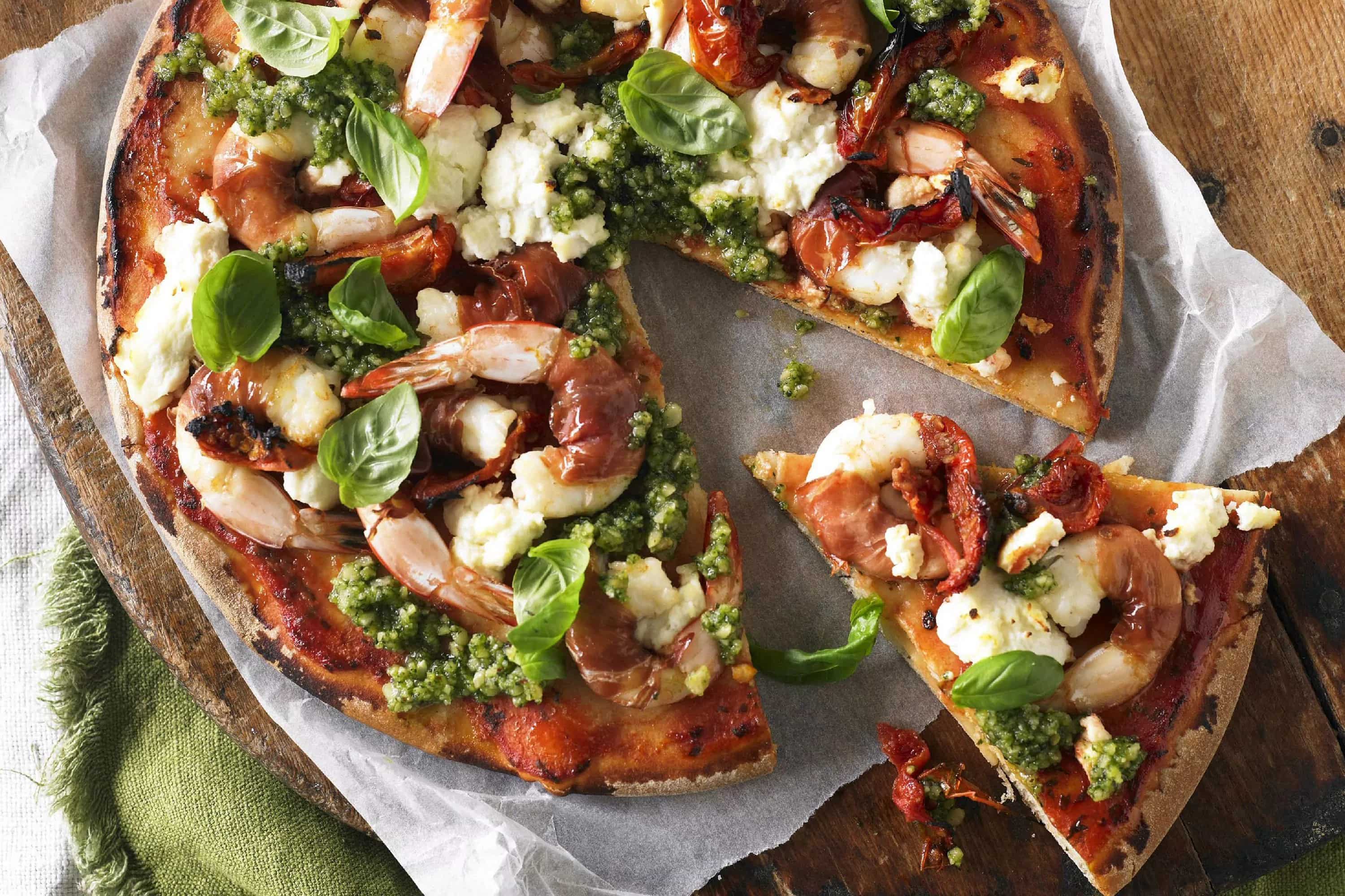 How to make Prawn & Prosciutto Pizza With Pesto Recipe