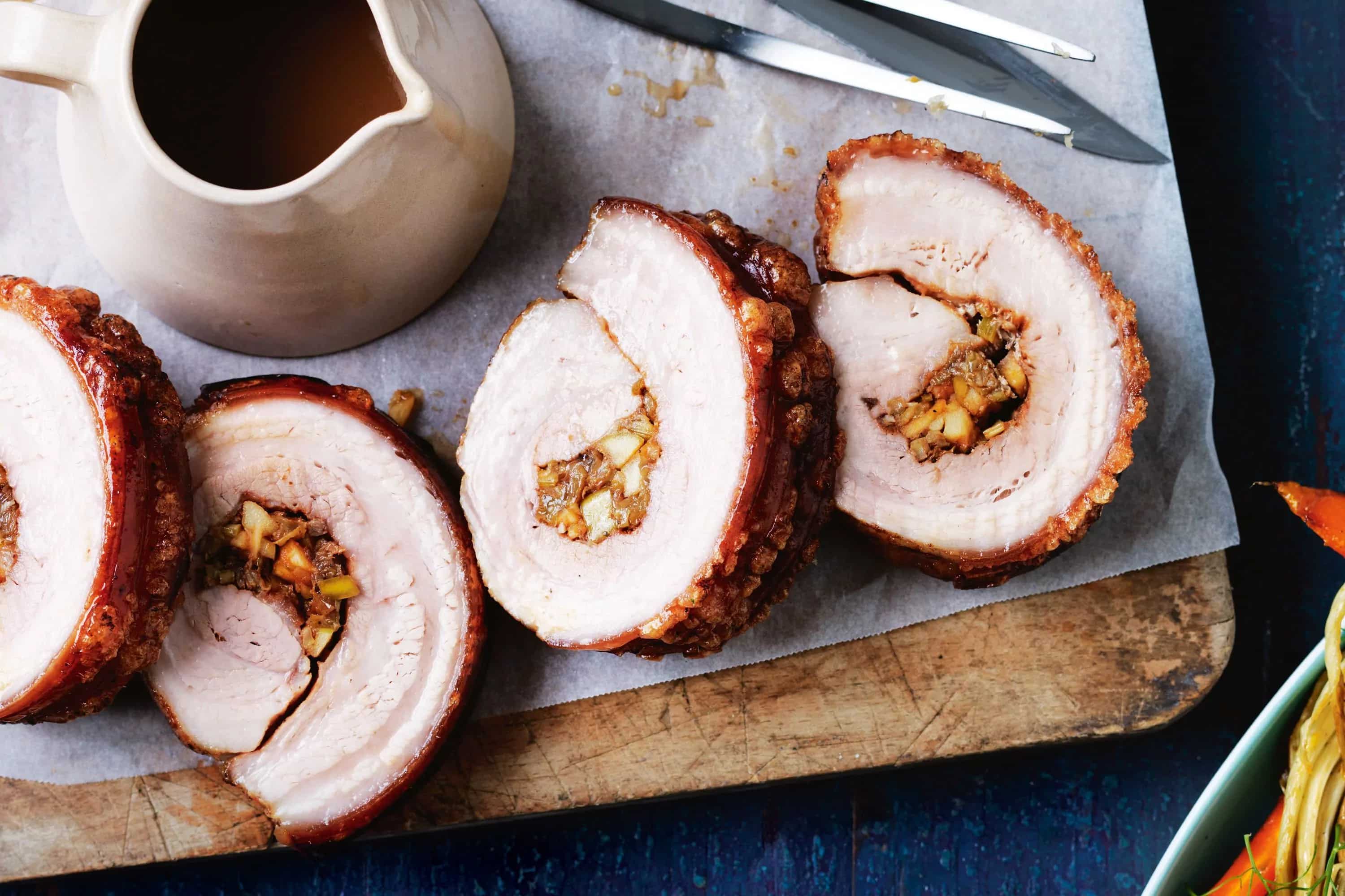 How to make Rolled Pork Belly With Apple And Raisin Stuffing Recipe
