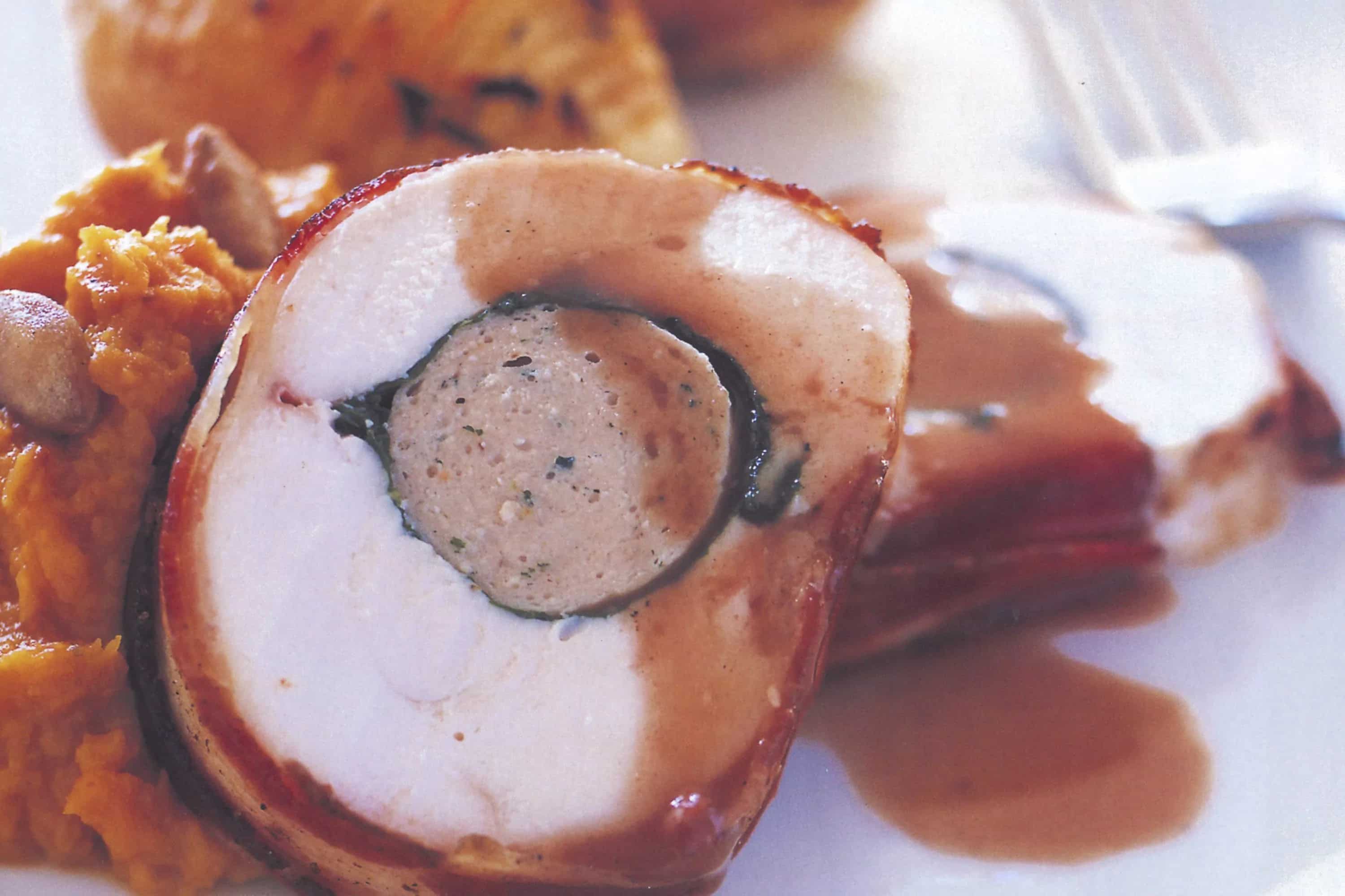 How to make Rolled Stuffed Chicken With Spiced-wine Gravy Recipe