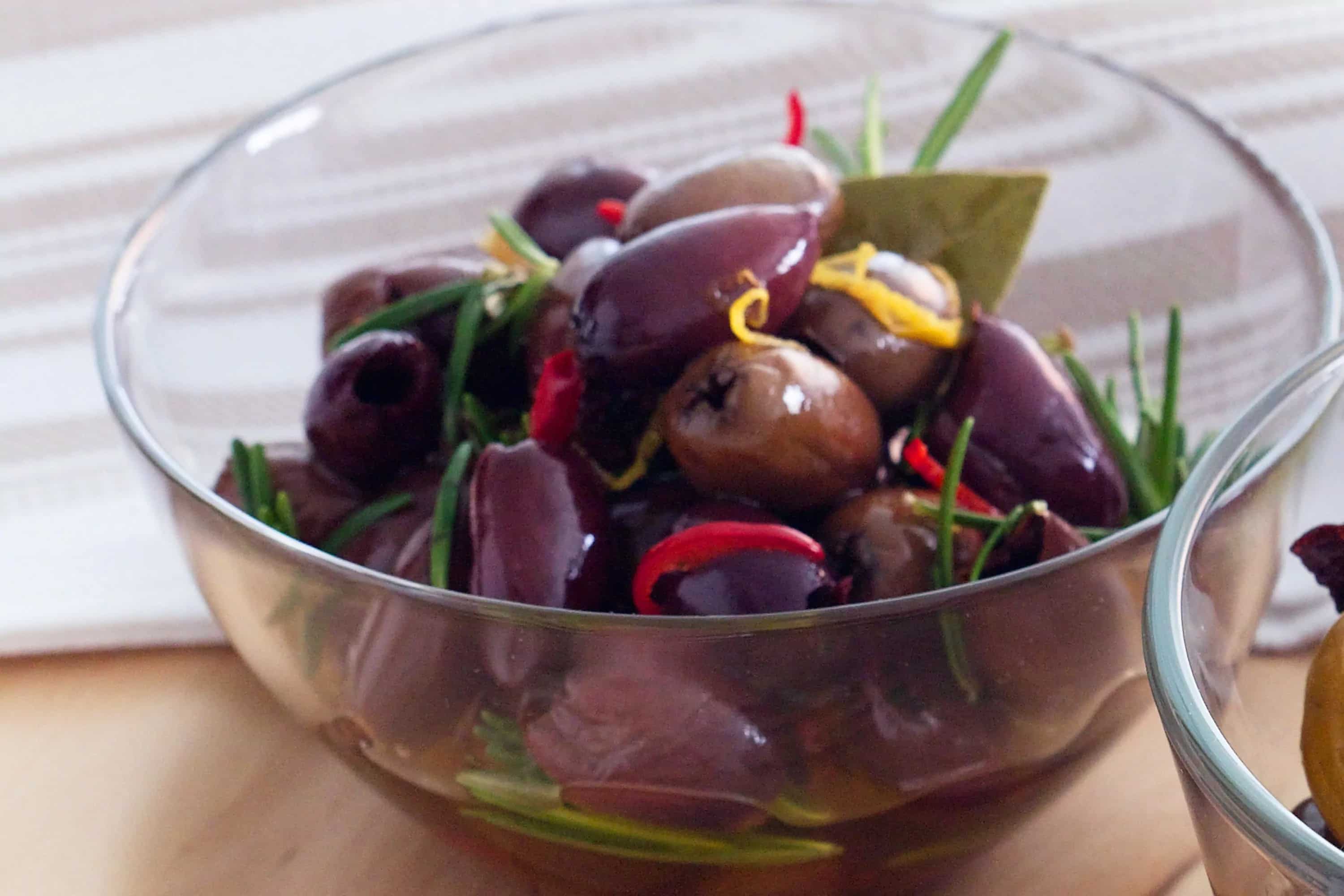 How to make Rosemary Chilli And Lemon Marinated Olives Recipe