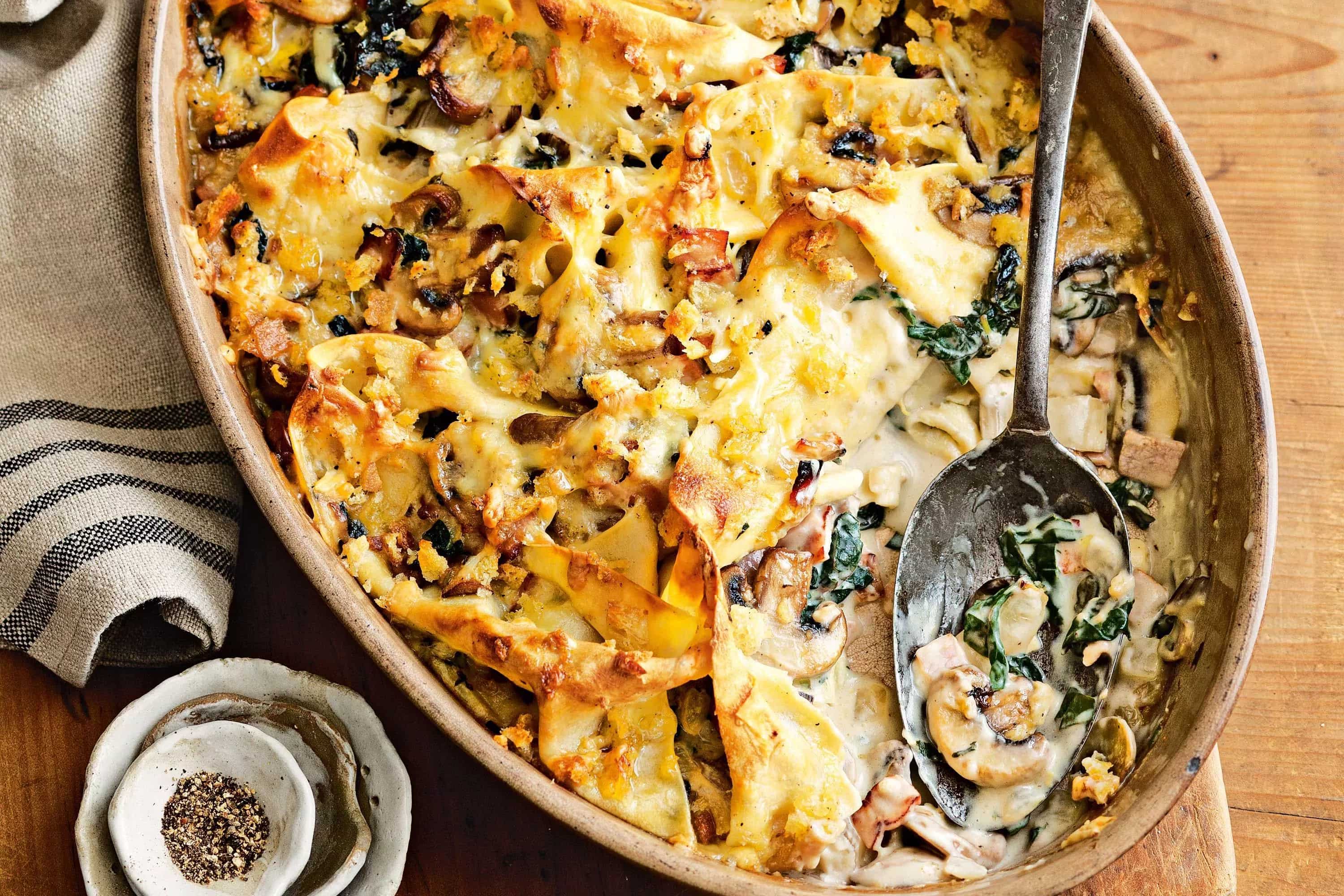 How to make Silverbeet And Mixed Mushroom Pasta Bake Recipe