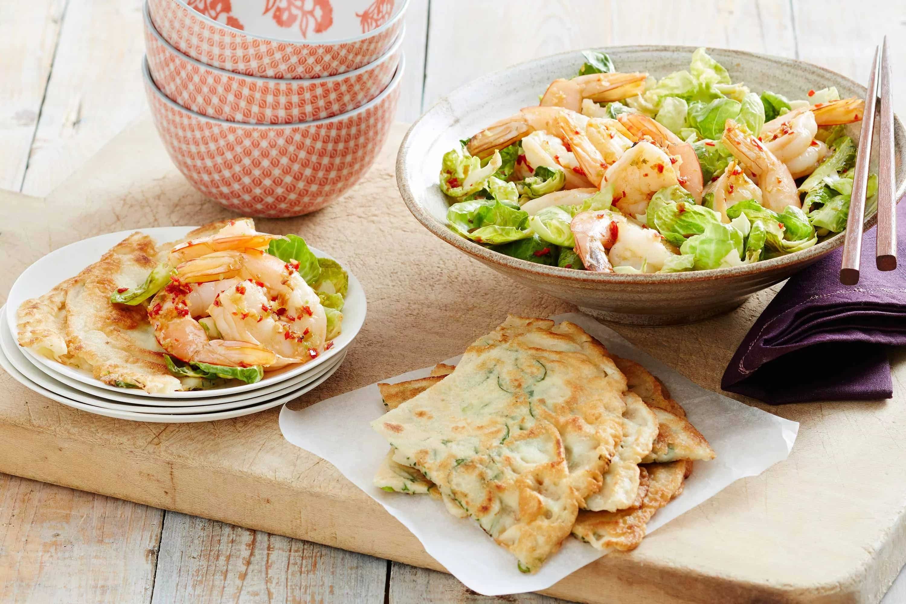 How to make Stir-fried Prawns With Spring Onion Pancakes Recipe