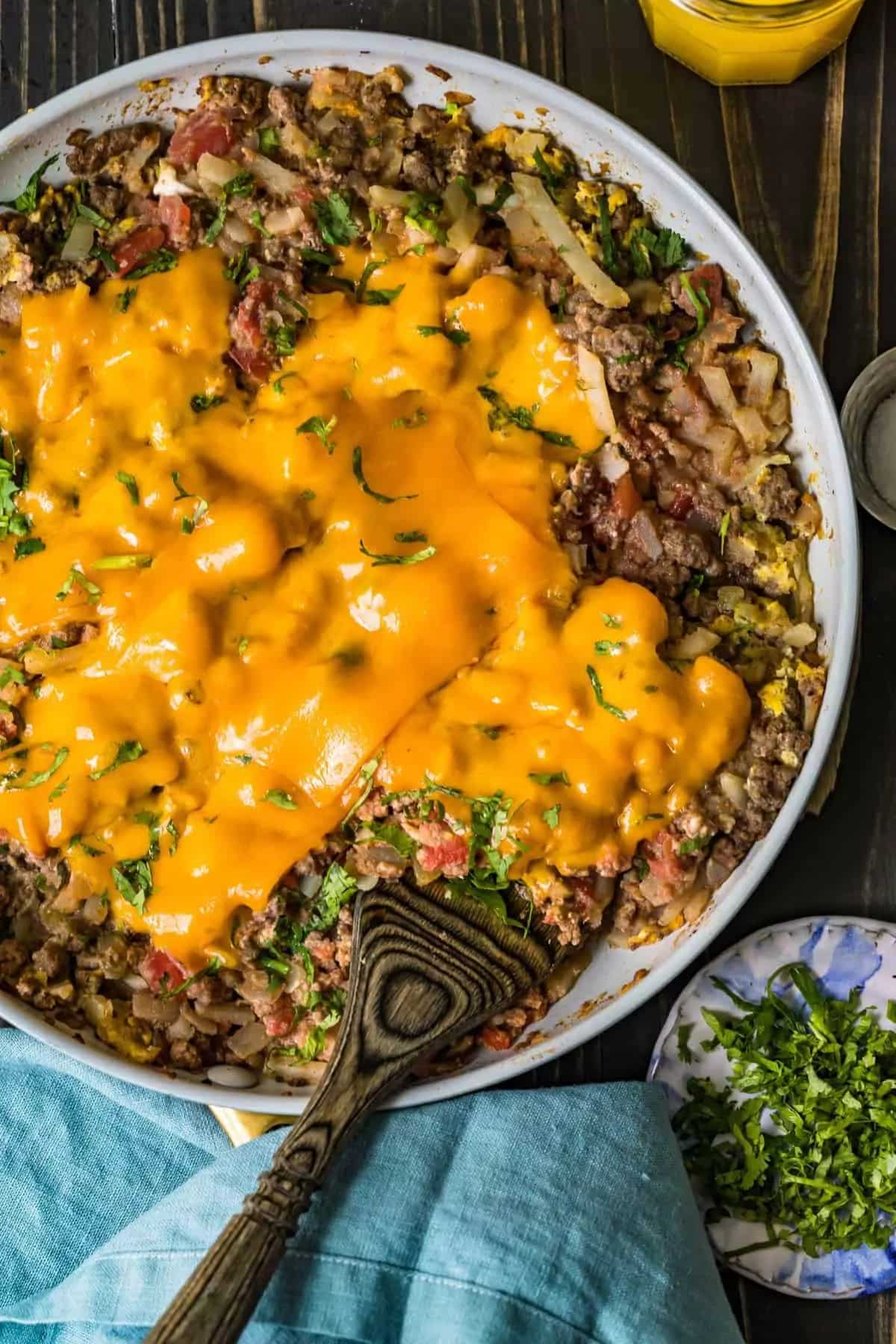 How to make One Pan Cheesy Beef Breakfast Scramble Recipe